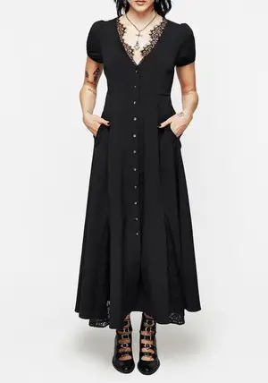 DISTURBIA Taissa Lace Button Up Midaxi Dress - Black