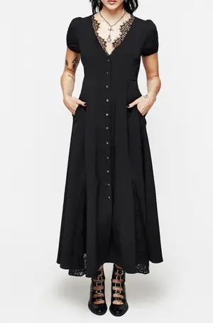 DISTURBIA Taissa Lace Button-up Midi Dress