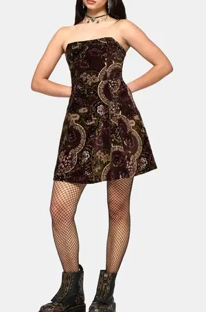 DISTURBIA Effie Baroque Strapless Mini Dress - Dark Red
