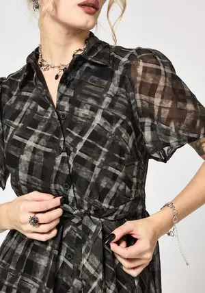 DISTURBIA Rhoswen Checked Midaxi Shirt Dress