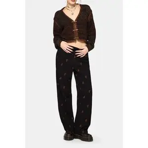 DISTURBIA Ruin Fern Embroidered Wide Leg Trousers