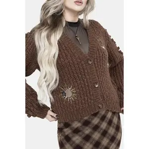 DISTURBIA Isla Chunky Embroidered Knit Cardigan