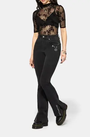 DISTURBIA Reina Celestial Denim Kick Flare Jean - Black