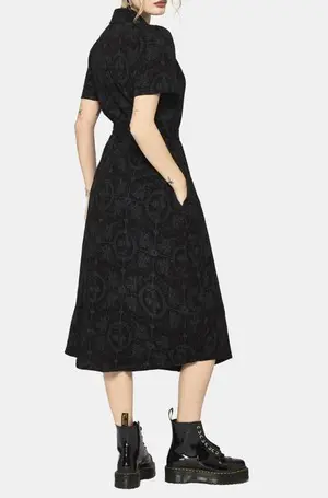 DISTURBIA Cameo Floral Tie Belt Midi Shirt Dress