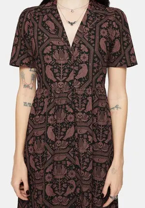 DISTURBIA Raven Print Midi Shirt Dress