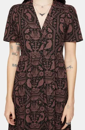 DISTURBIA Raven Print Midi Shirt Dress