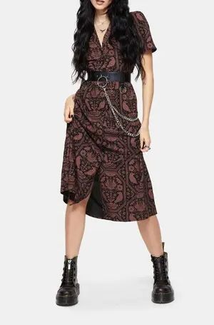 DISTURBIA Raven Print Midi Shirt Dress