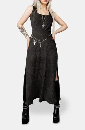 DISTURBIA Thekla Textured Midi Dress With Charm Belt
