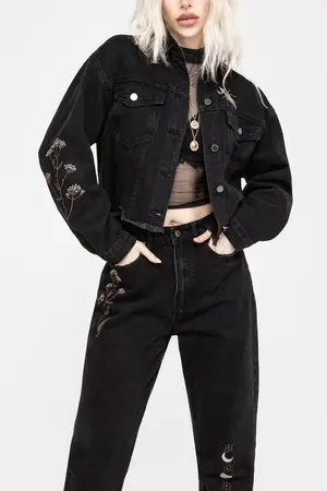 DISTURBIA Griffinfly Distressed Denim Jacket - Black