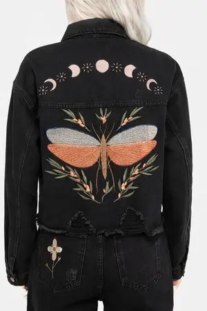 DISTURBIA Griffinfly Distressed Denim Jacket