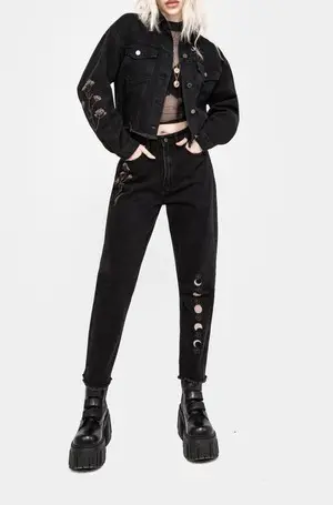DISTURBIA Griffin Fly Embroidered Distressed Denim Jacket