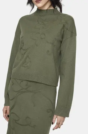 DISTURBIA Elixir Branch Detail Knit Sweater - Green