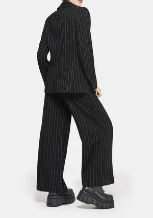 DISTURBIA Charli Pinstripe Buckle Oversized Blazer