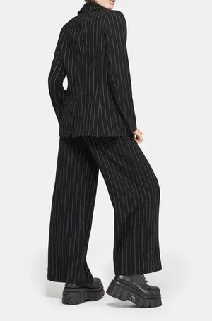 DISTURBIA Charli Pinstripe Buckle Oversized Blazer