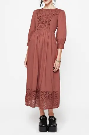 DISTURBIA Cavern Cotton Broderie Midi Dress - Red