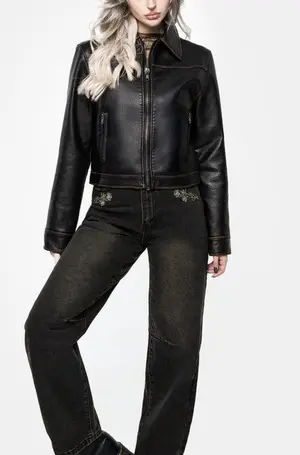 DISTURBIA Ermania Crop Faux Leather Jacket - Black