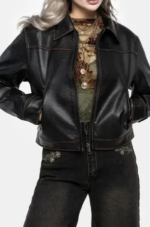 DISTURBIA Ermania Crop Faux Leather Jacket