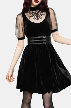 DISTURBIA Trixie Velour Mesh Mini Dress - Black