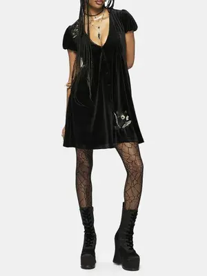 DISTURBIA Bluesow Thistles Velour Mini Dress - Black