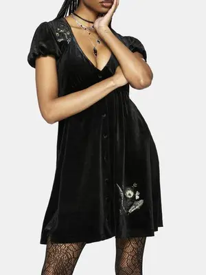 DISTURBIA Bluesow Thistles Velour Mini Dress