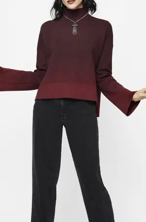 DISTURBIA Nightjar Ombre Knit High Neck Sweater - Red