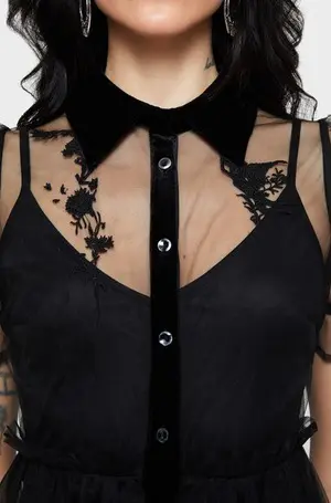 DISTURBIA Aria Embroidered Tulle Shirt Dress