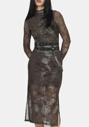 DISTURBIA Eros Realm Graphic Mesh Midi Dress