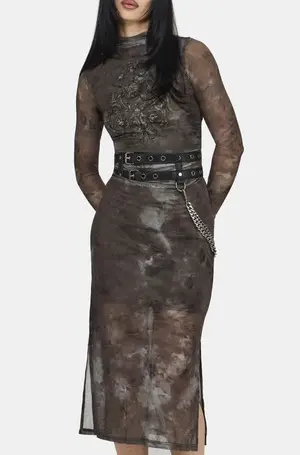 DISTURBIA Eros Realm Graphic Mesh Midi Dress