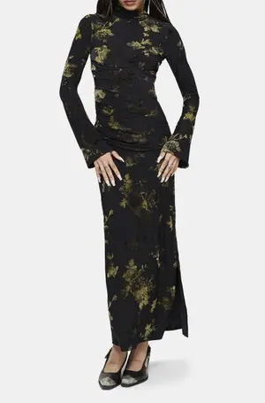 DISTURBIA High-neck Ruched Maxi Dress