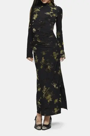 DISTURBIA High-neck Ruched Maxi Dress