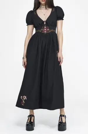 DISTURBIA Arianwen Embroidered Midaxi Dress - Black
