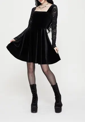 DISTURBIA Long Sleeve Flared Mini Dress - Black