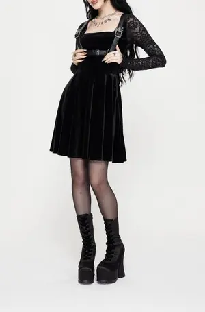 DISTURBIA Square Neck Lace Sleeve Fit And Flare Mini Dress