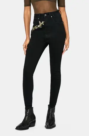 DISTURBIA Abundance Embroidered Skinny Jeans