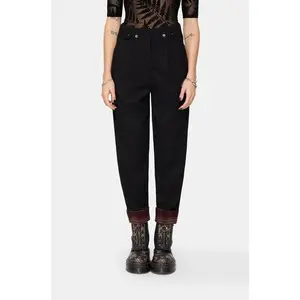 DISTURBIA Tapered Leg Check Turn Up Trousers