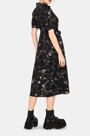 DISTURBIA Crimson Magpie And Moth Midi Shirt Dress