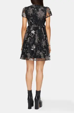 DISTURBIA Estrid Embroidered Mini Dress With Sheer Cap Sleeves
