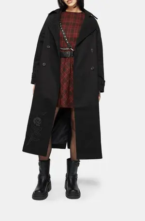 DISTURBIA Poe Embroidered Trench Coat