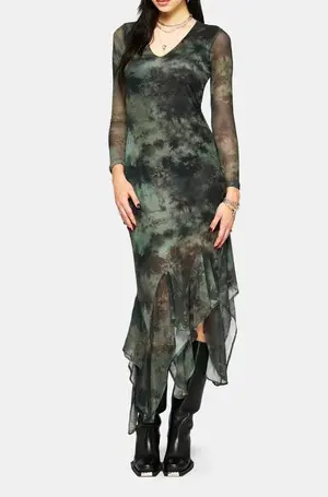 DISTURBIA Nova Mesh Long Sleeve Maxi Dress - Green