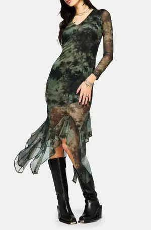 DISTURBIA Nova Mesh Long Sleeve Maxi Dress