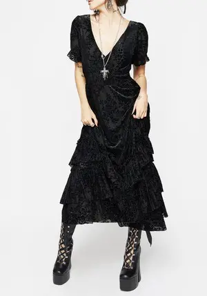 DISTURBIA Lilias Devoré Tiered Maxi Dress