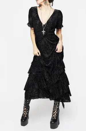 DISTURBIA Lilias Devoré Tiered Maxi Dress