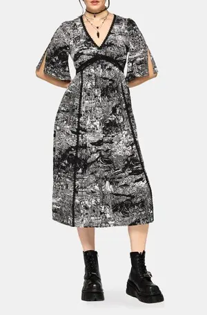 DISTURBIA Nara Boudicca Printed V-neck Midi Dress
