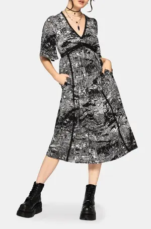 DISTURBIA Nara Boudicca Printed V-neck Midi Dress