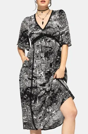 DISTURBIA Nara Boudicca Printed V-neck Midi Dress