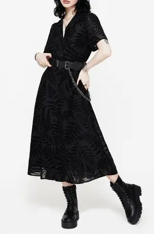 DISTURBIA Lunafern Fern Midi Shirt Dress - Black