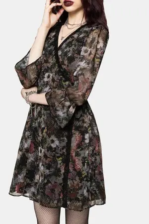DISTURBIA Mortua Grunge Floral Print Mini Dress - Black