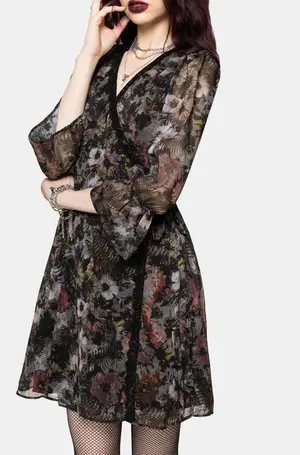 DISTURBIA Mortua Grunge Floral Print Mini Dress - Black