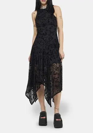 DISTURBIA Deadly Nightshade Mesh Midi Dress - Black