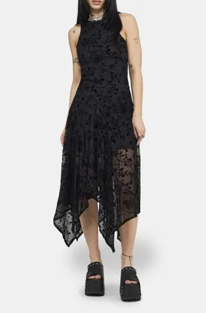 DISTURBIA Deadly Nightshade Floral Mesh Midi Dress - Black